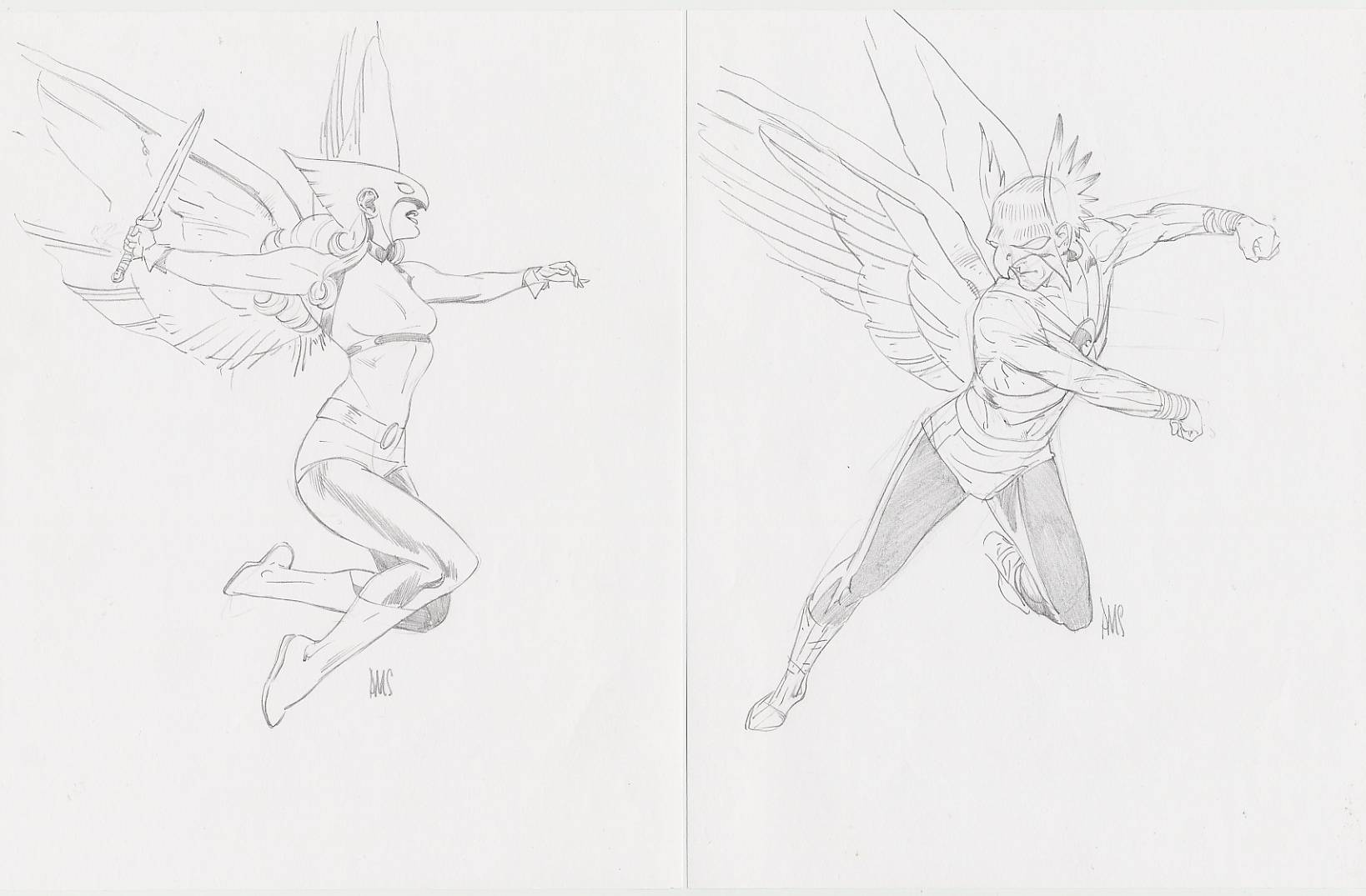 Hawkman and Hawkgirl, pencil sketch | Paul Smith
